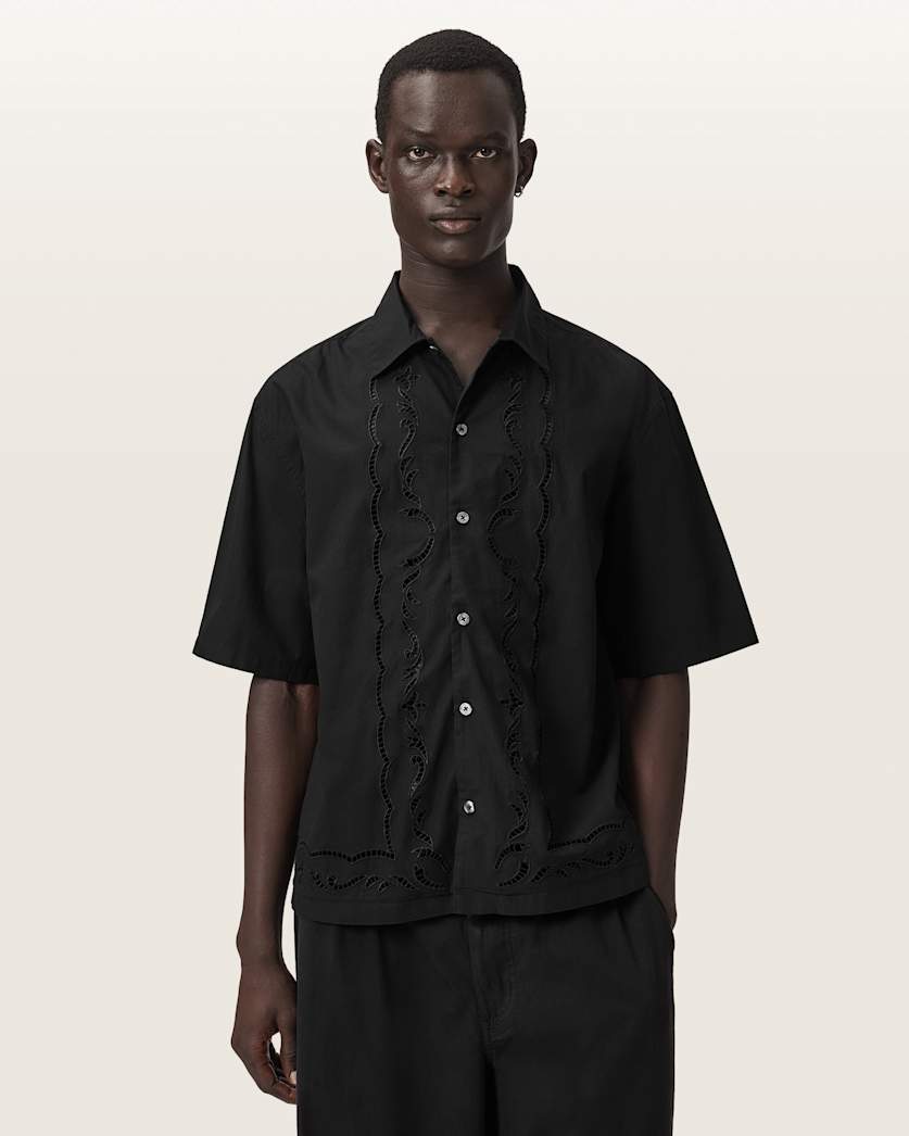 Field Oversized Short Sleeve Cotton Shirt Jet Black | ALLSAINTS